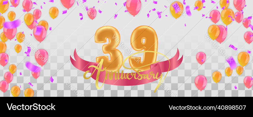 39th anniversary celebration banner and balloons Vector Image