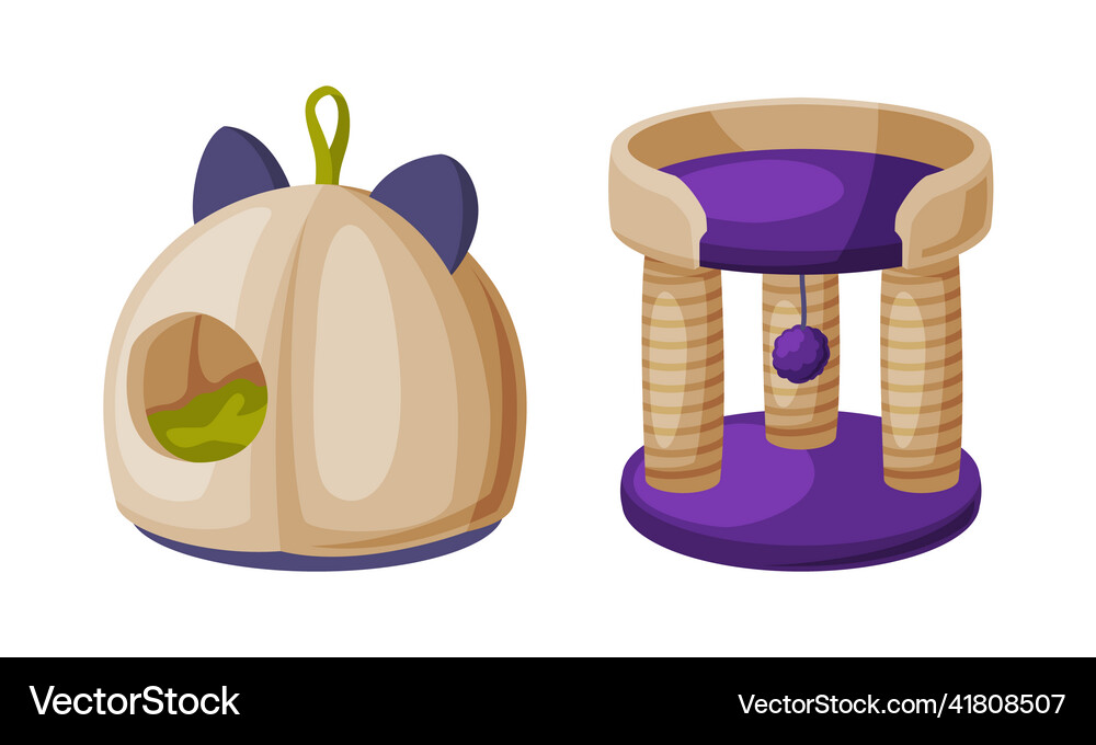 Cat house with scratching posts and pet house Vector Image