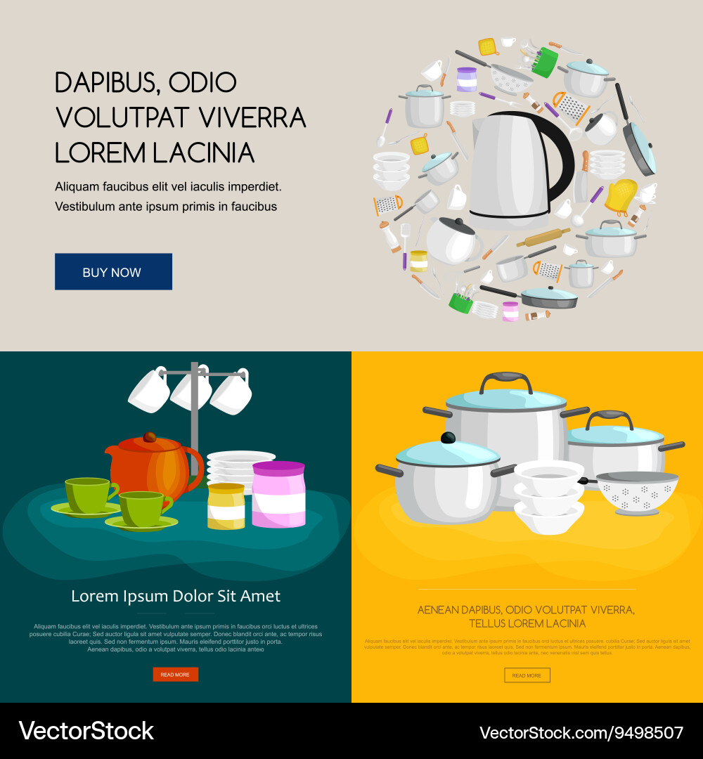 Food and cooking banner set with kitchenware Vector Image