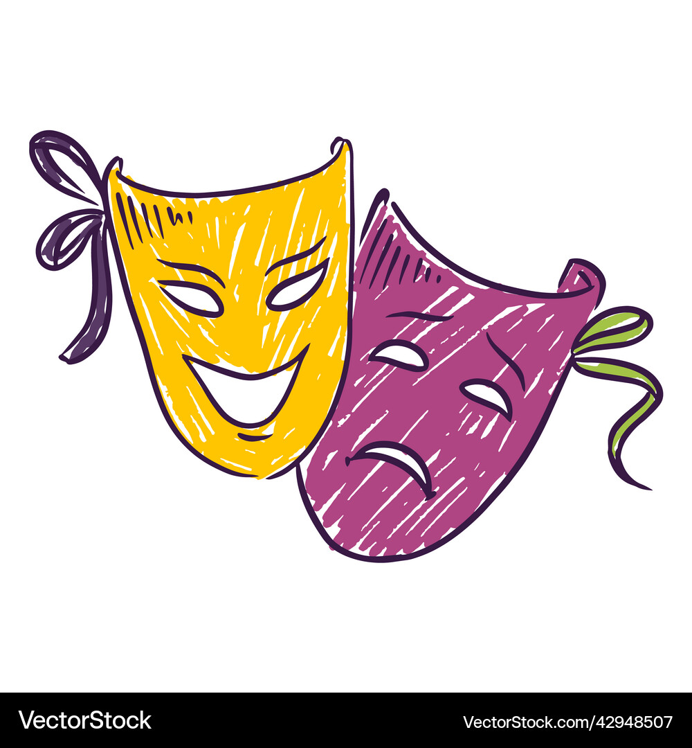 Hand drawn colored theater masks high quality Vector Image
