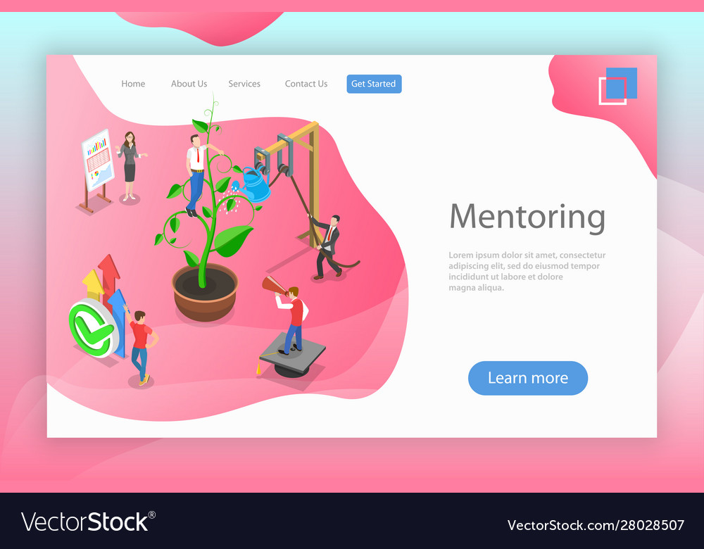 Isometric Flat Landing Page Mentoring Royalty Free Vector