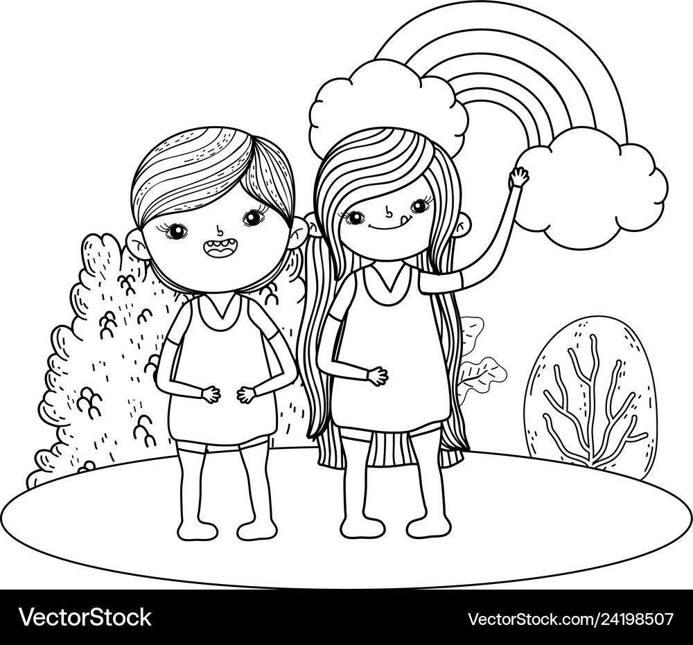 Little kids in landscape Royalty Free Vector Image