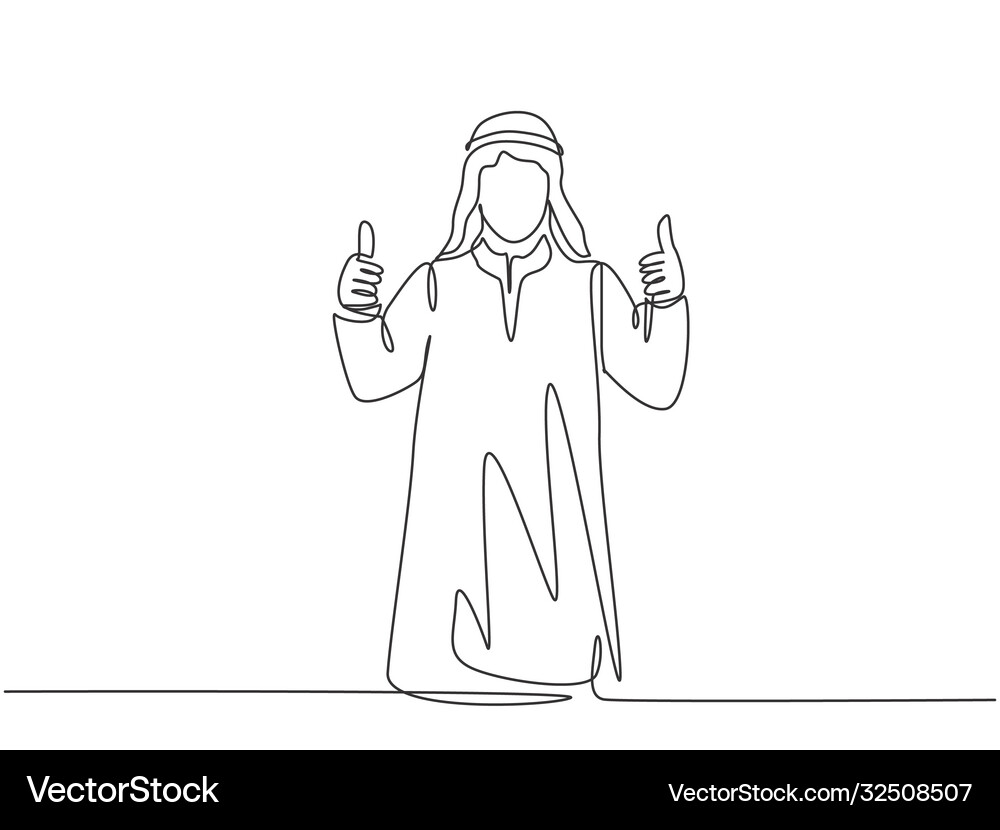 One single line drawing young happy muslim Vector Image