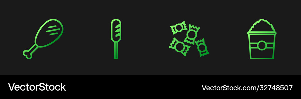 Set line candy chicken leg fried sausage Vector Image