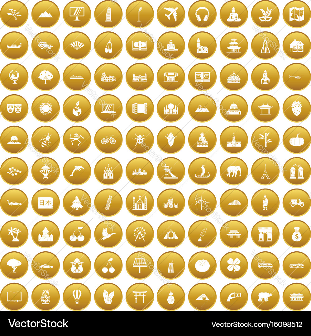 100 world icons set gold Royalty Free Vector Image