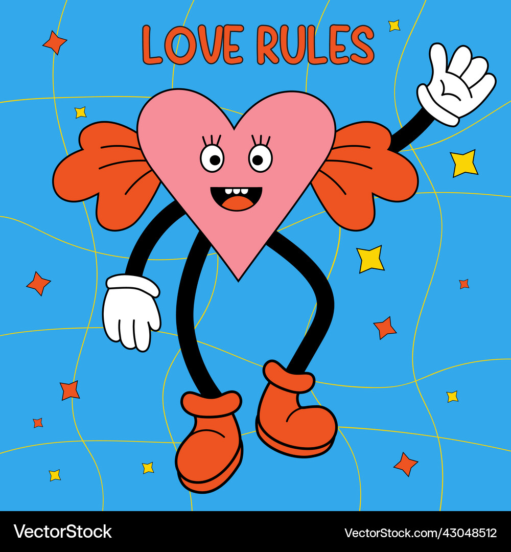 Funny cartoon character groovy element funky heart