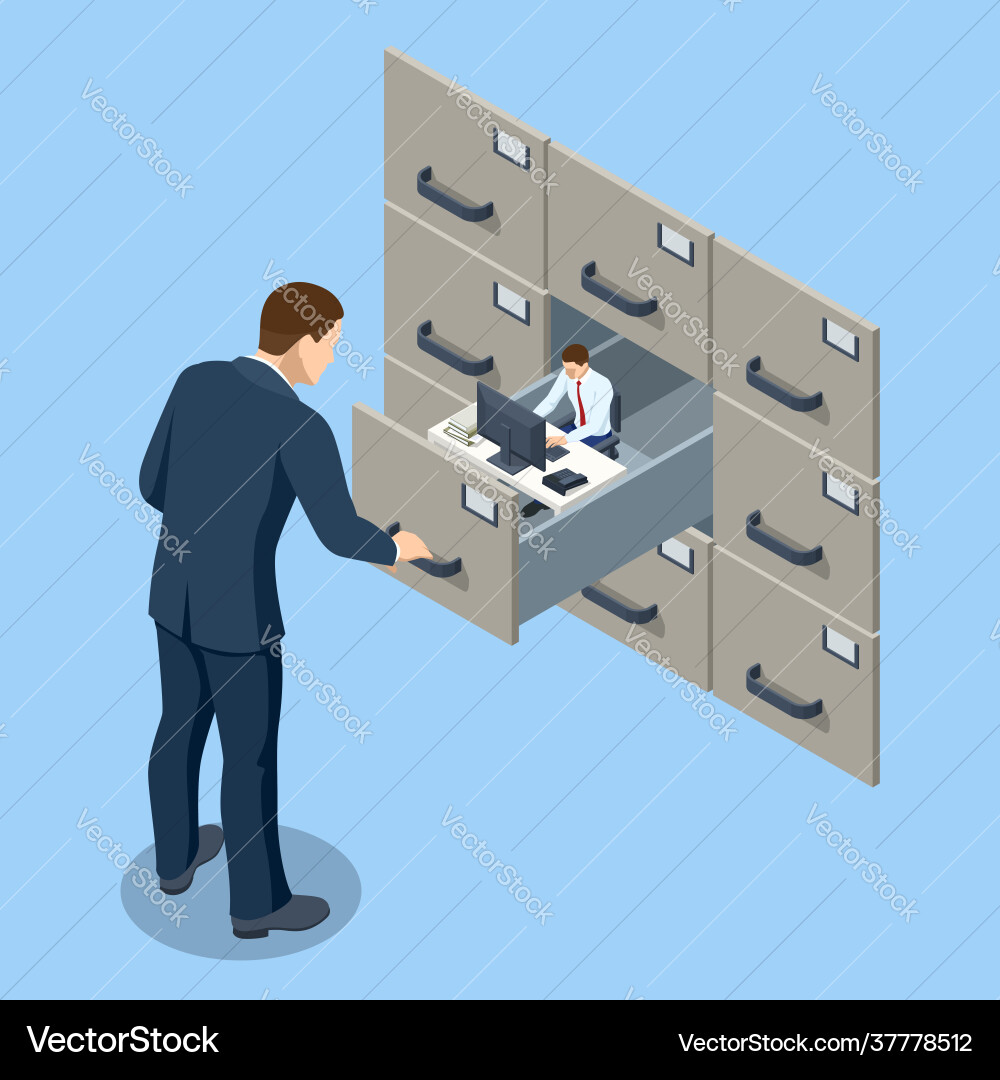Isometric staff file resume for work reviewing Vector Image
