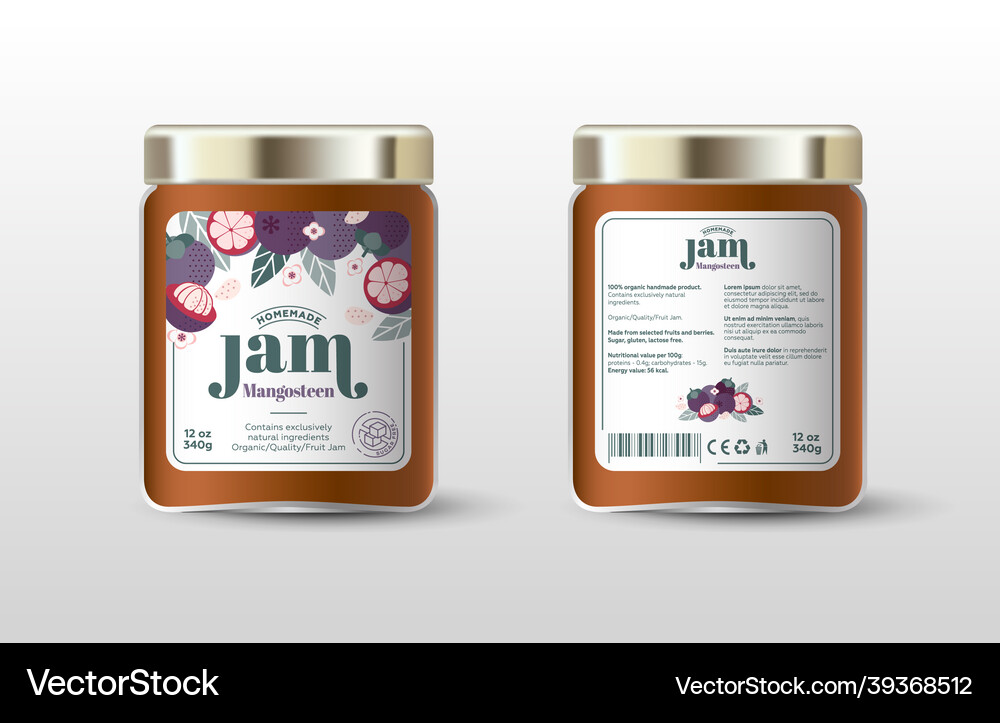 Mangosteen jam label jar packaging sugar free Vector Image