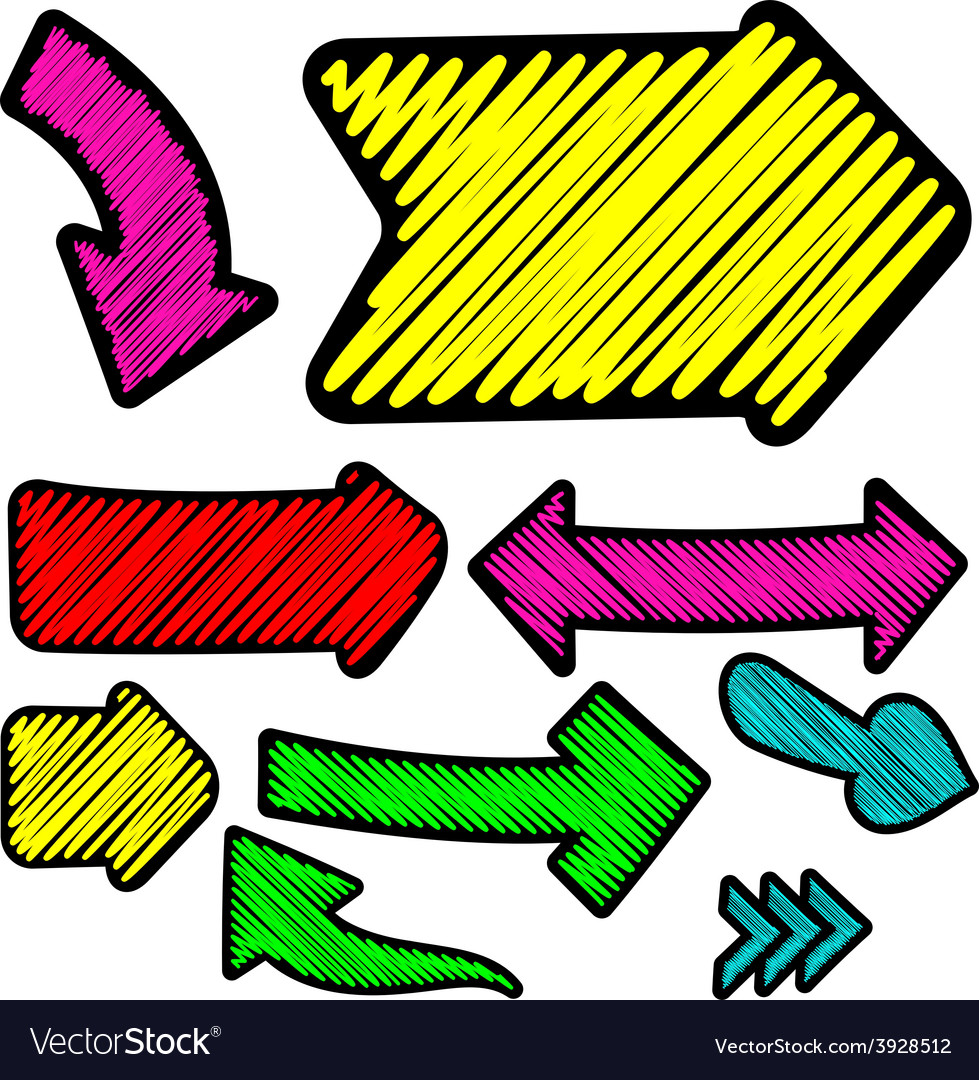 Scribbled color arrows set Royalty Free Vector Image