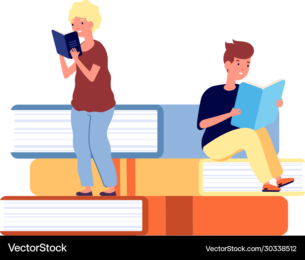 Young readers children with books library Vector Image