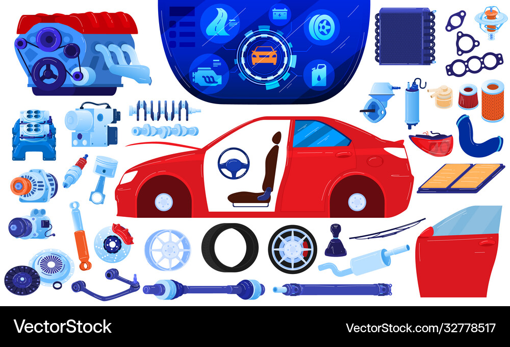 Car spare auto part repair set Royalty Free Vector Image