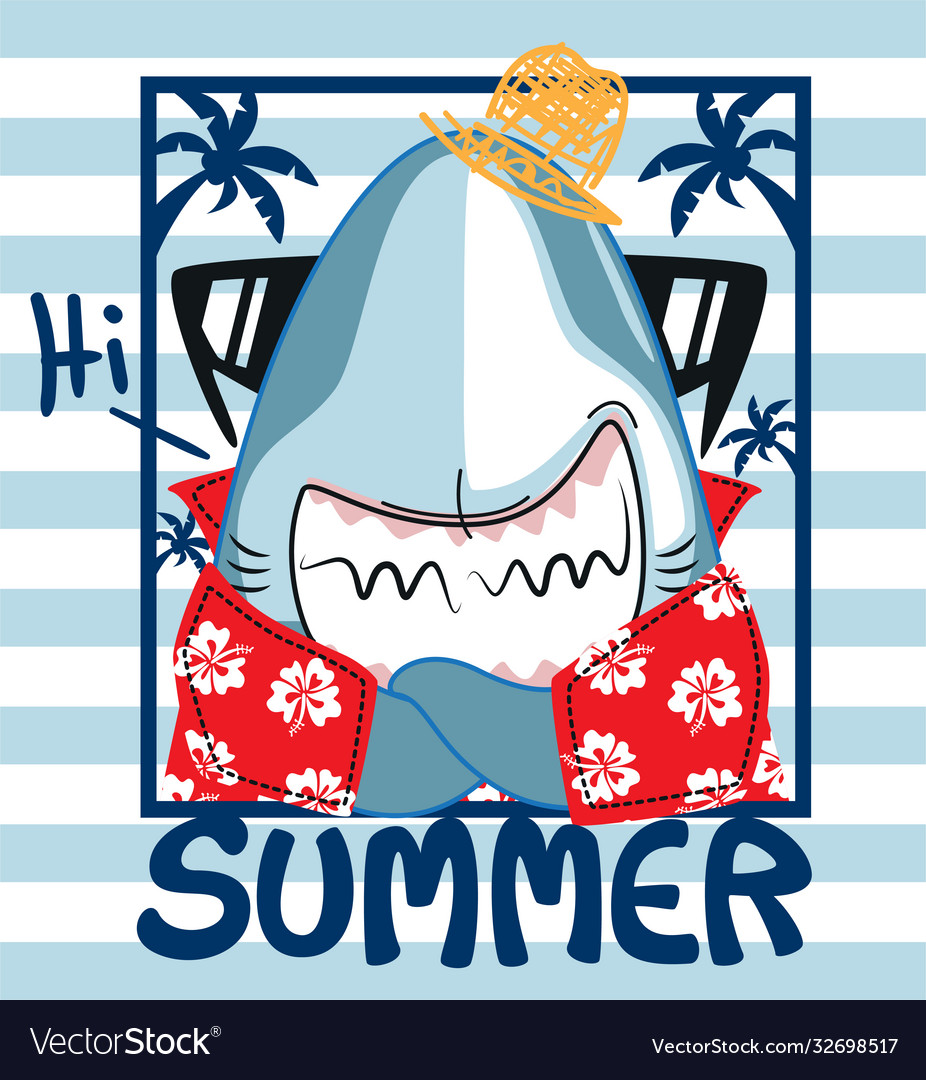 Funny shark in summer Royalty Free Vector Image
