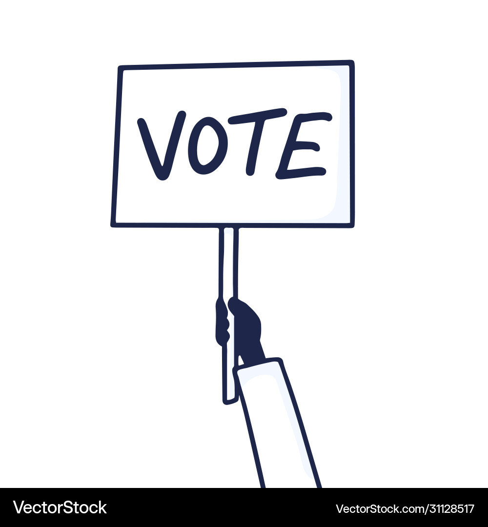 Hand holds a sign that says vote voting Royalty Free Vector