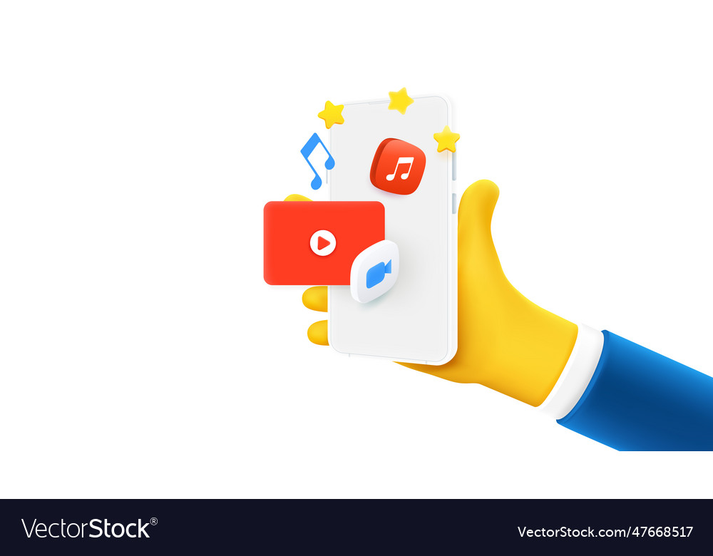 Man Holding Smartphone With Entertainment Vector Image