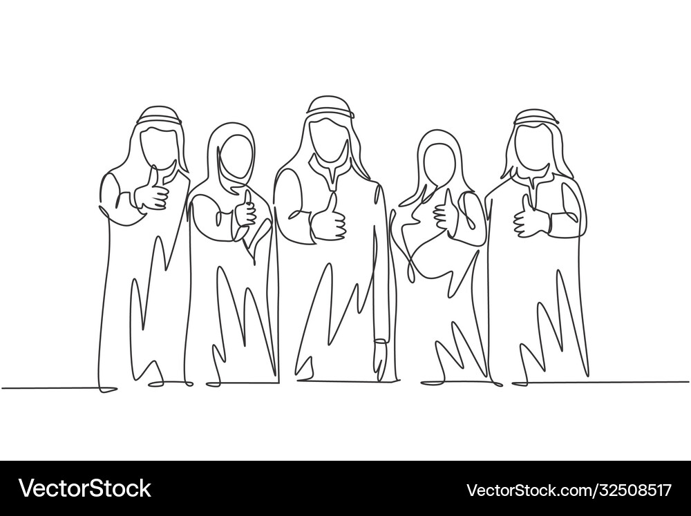 One continuous line drawing young muslim male Vector Image
