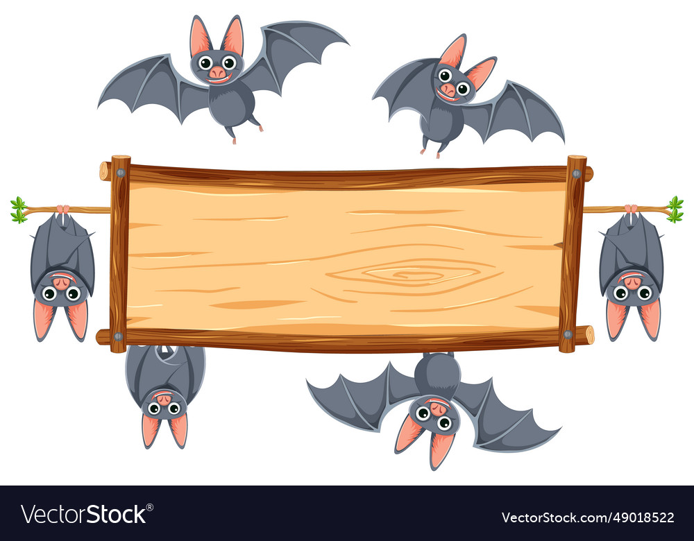 Bats on wooden frame banner template Royalty Free Vector
