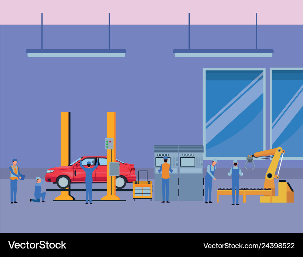 Car service manufacturing cartoon Royalty Free Vector Image