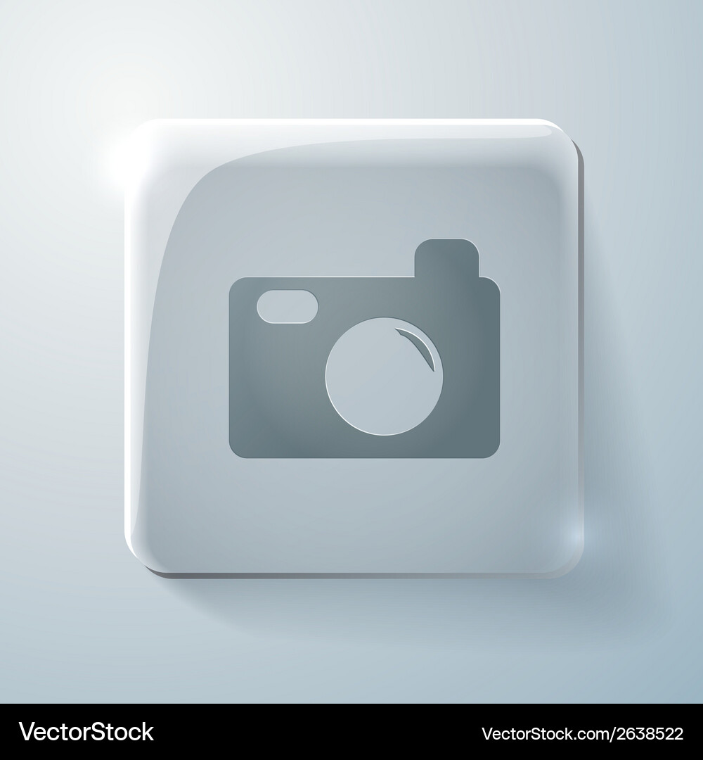 Glass square icon with highlights photo camera Vector Image