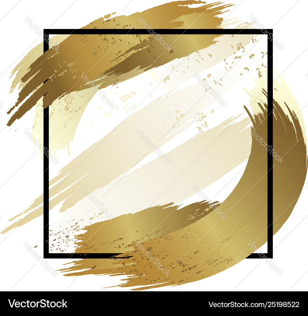 Gold brush stroke color with line frame Royalty Free Vector