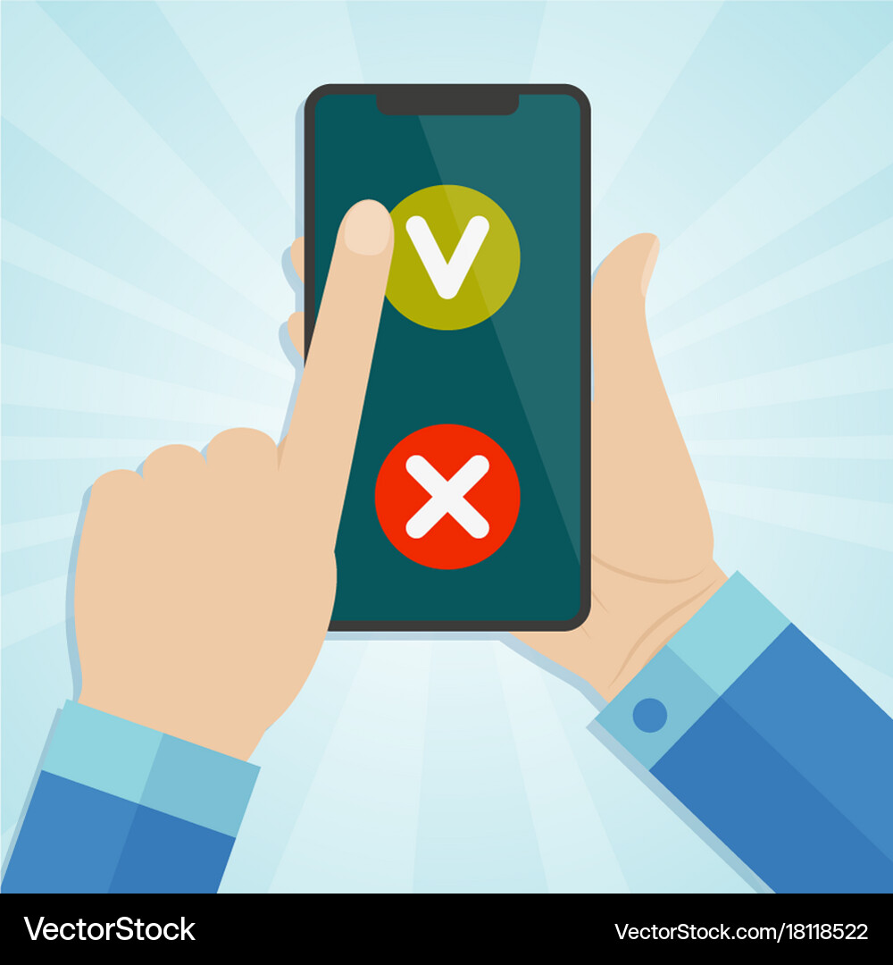 Hand holding smartphone and finger touching screen