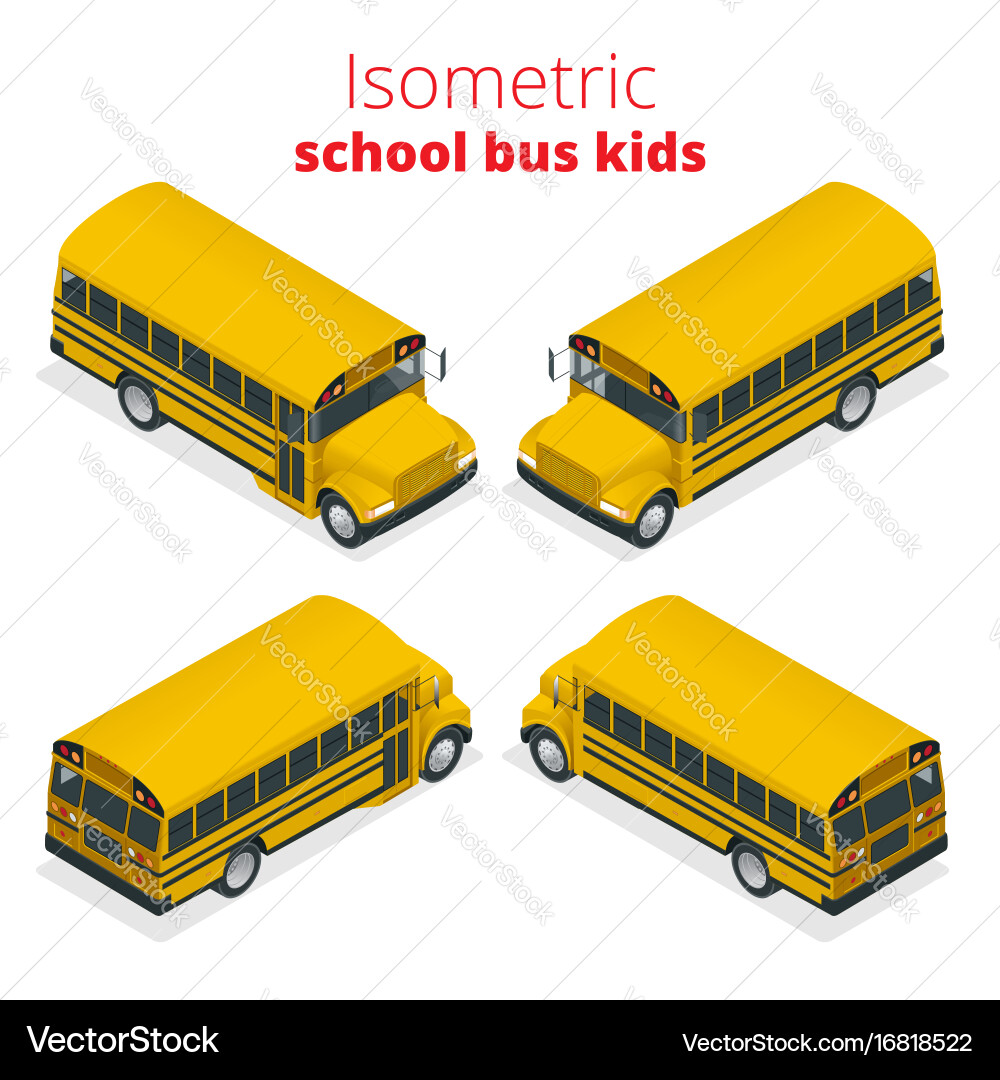 Isometric yellow school bus kids Royalty Free Vector Image