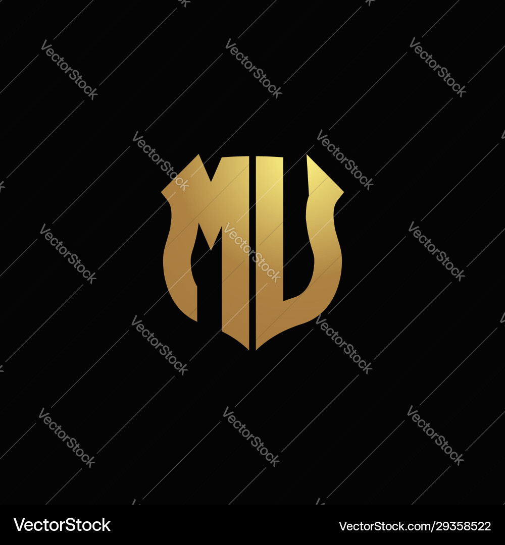 Mu logo monogram with gold colors and shield Vector Image