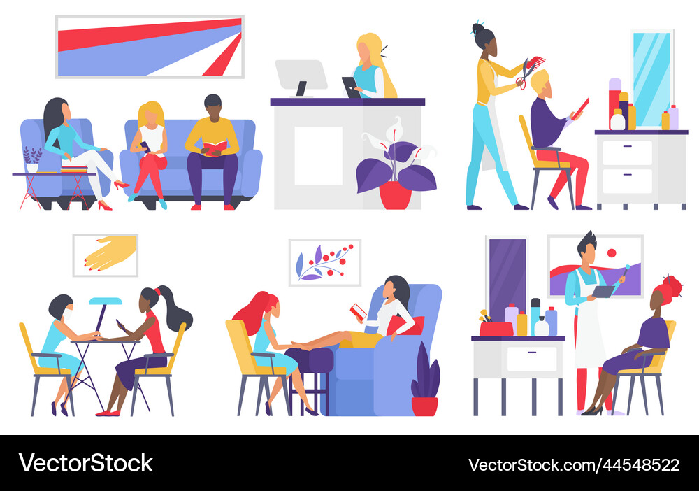 People in beauty salon set Royalty Free Vector Image