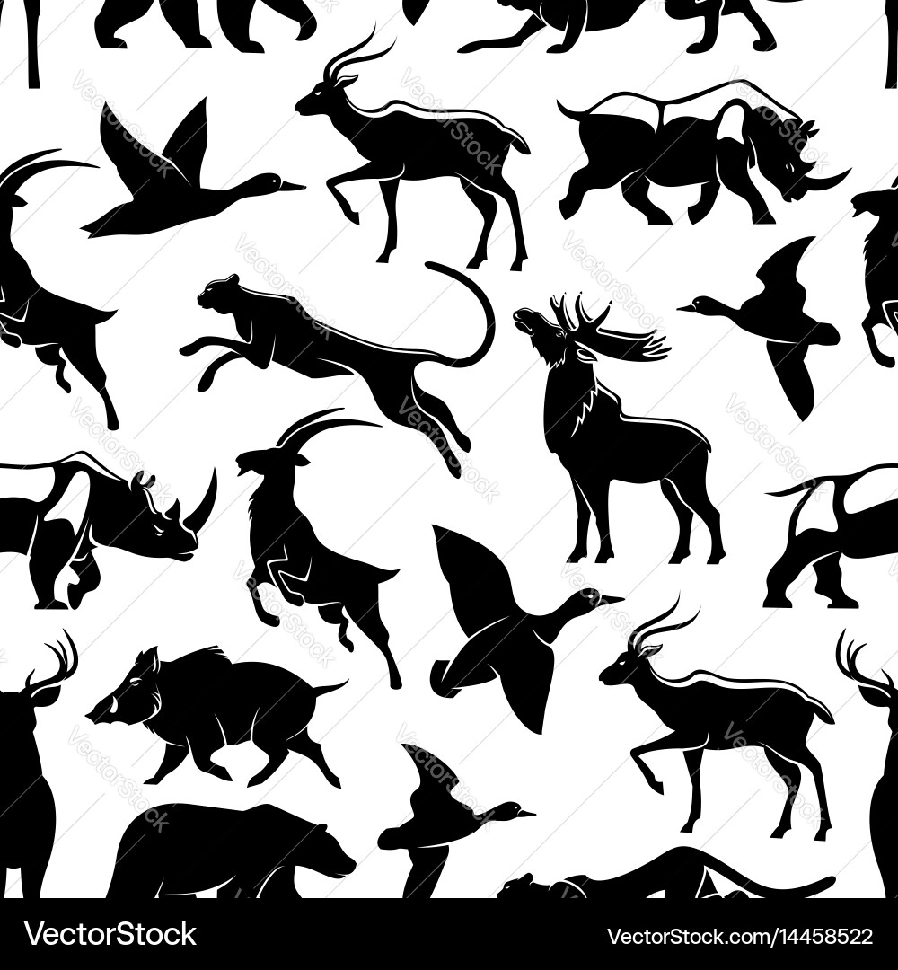 Seamless pattern of wild animals and birds Vector Image
