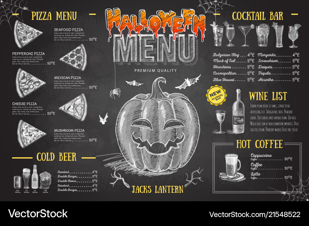 Vintage chalk drawing halloween menu design Vector Image