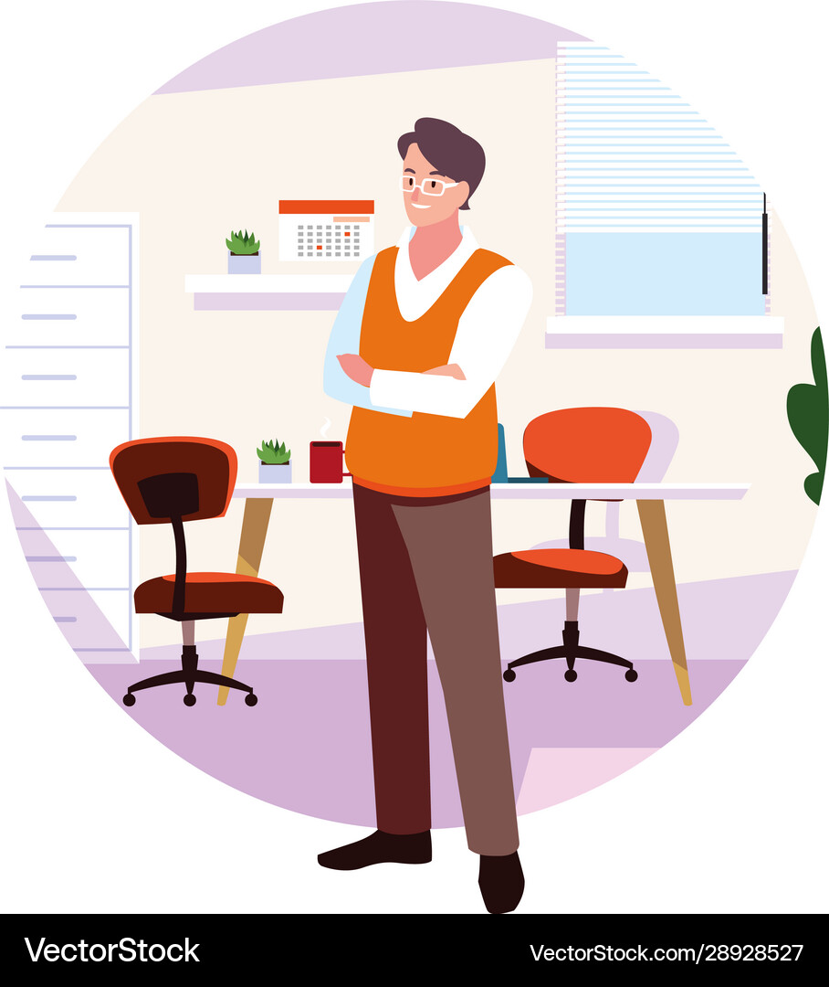 Businessman in work office on white background Vector Image