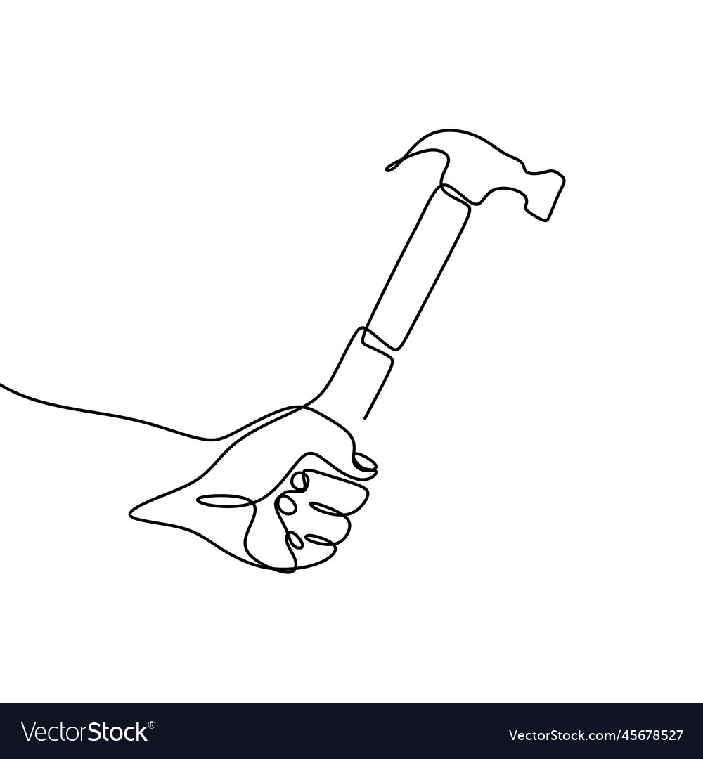 Continuous line drawing of hand holding hammer Vector Image
