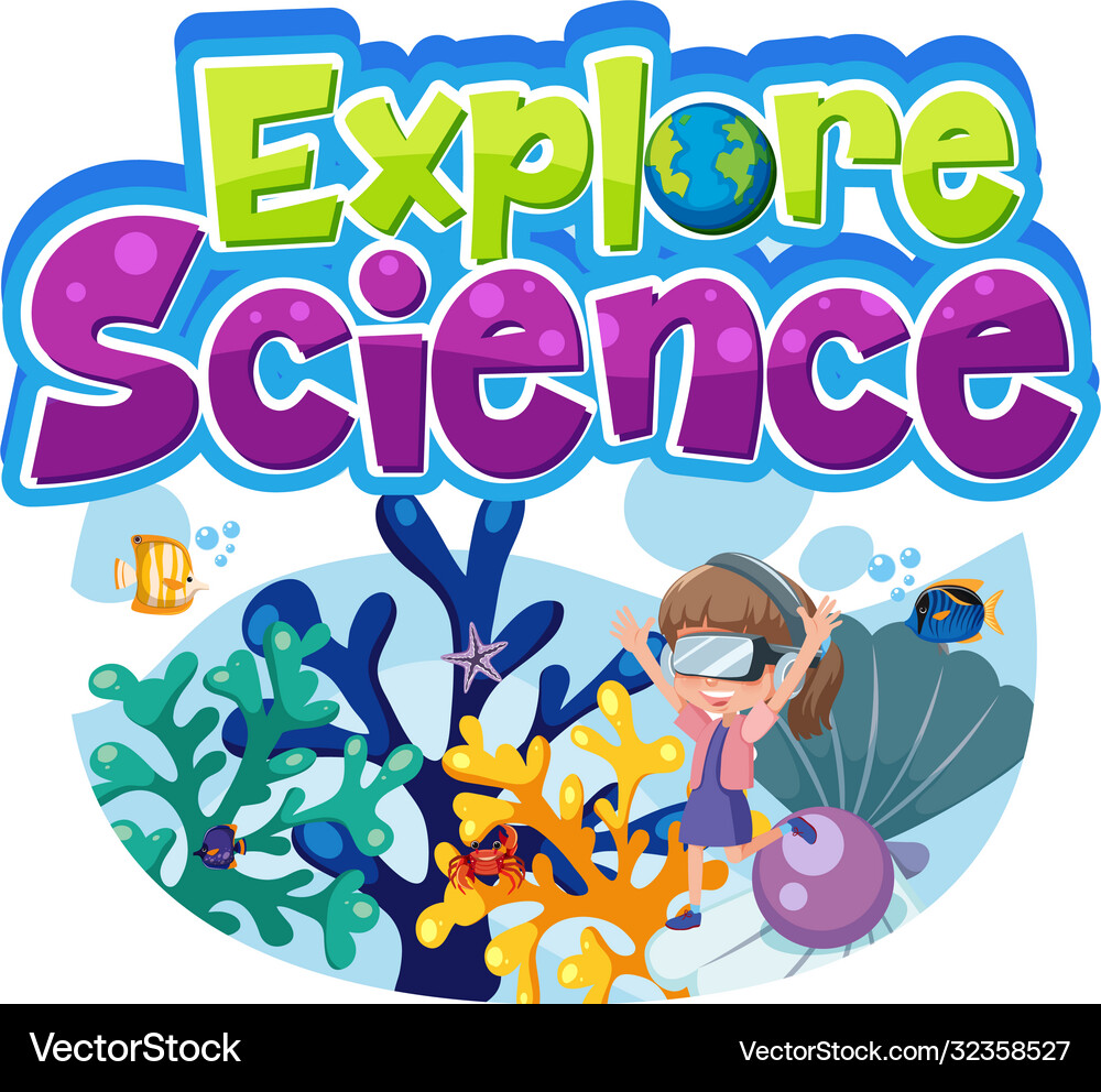 Explore science logo with girl and undersea Vector Image