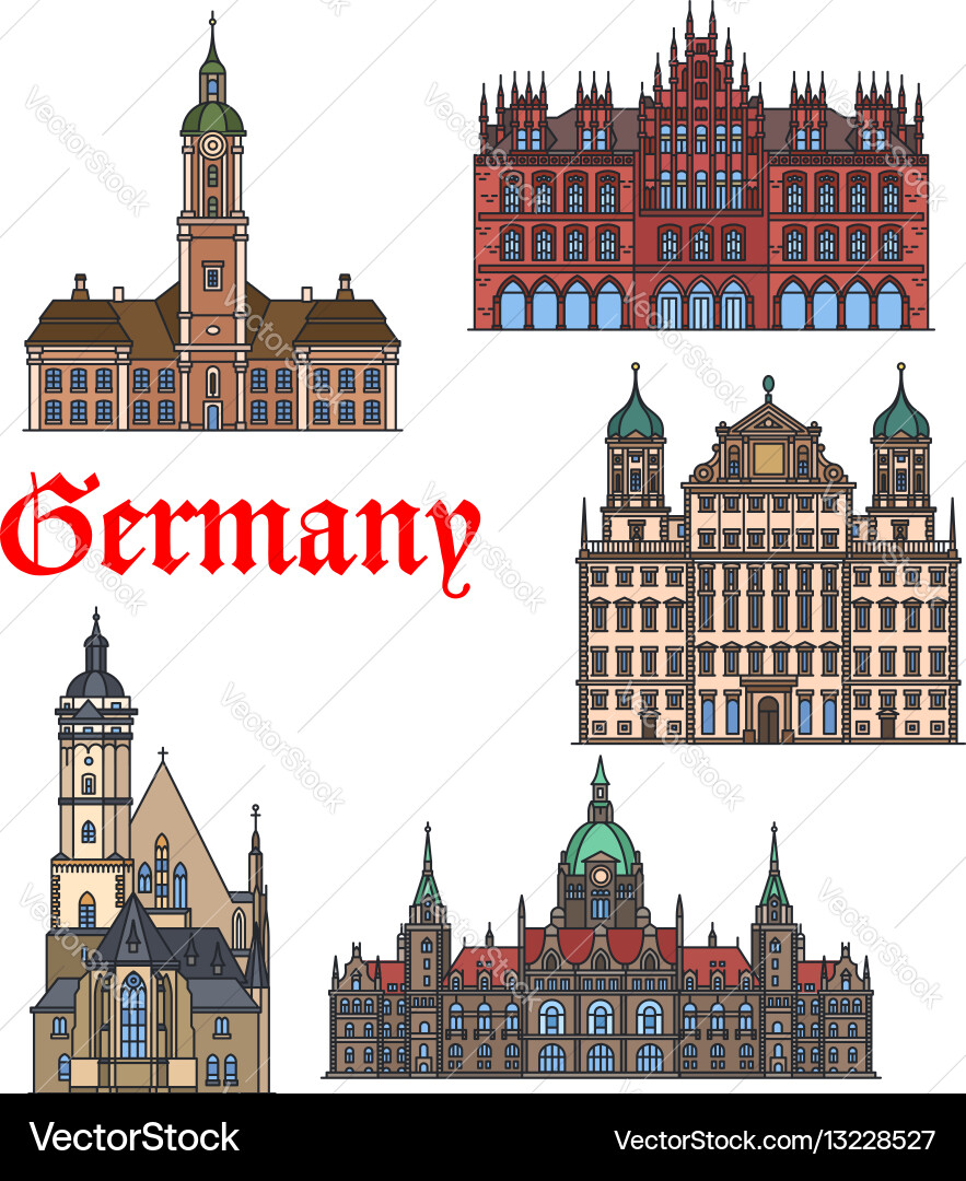 German travel landmark thin line icon set Vector Image
