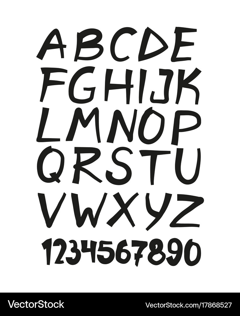 Hand drawn letters and numbers font Royalty Free Vector