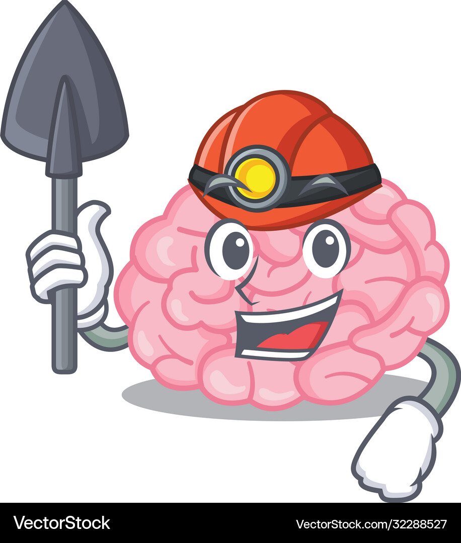 Human brain miner cartoon design concept Vector Image