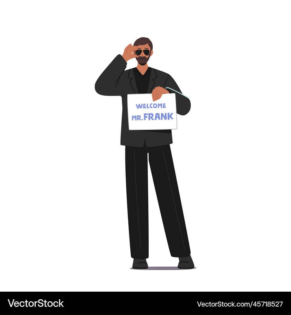 Male character holding welcome broadsheet concept Vector Image