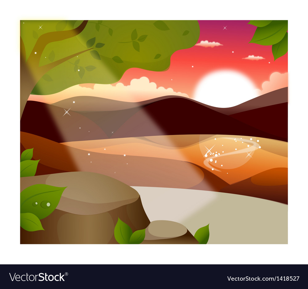 Mountain sun reflection Royalty Free Vector Image