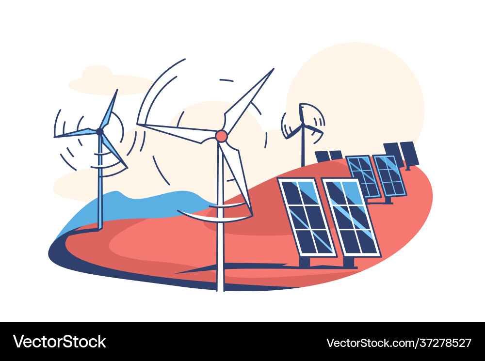 Solar panels and wind turbines Royalty Free Vector Image