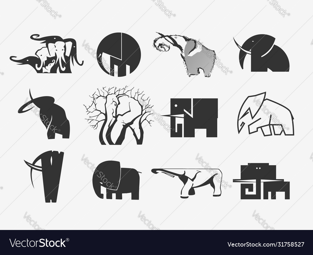 Stock set elephant icons Royalty Free Vector Image