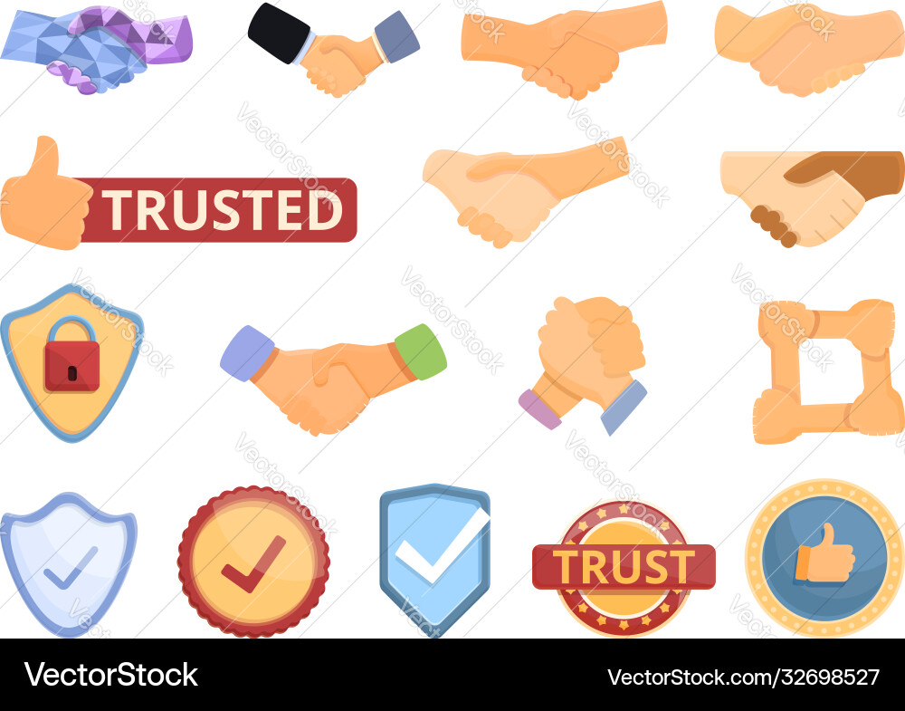 Trust icons set cartoon style Royalty Free Vector Image
