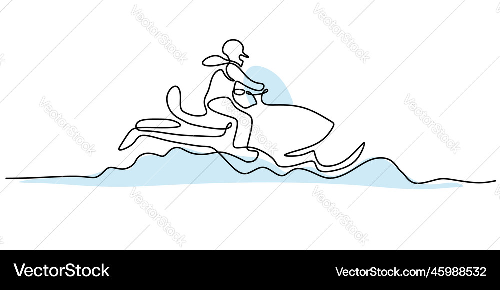 Continuous one line of a man playing snowmobile Vector Image