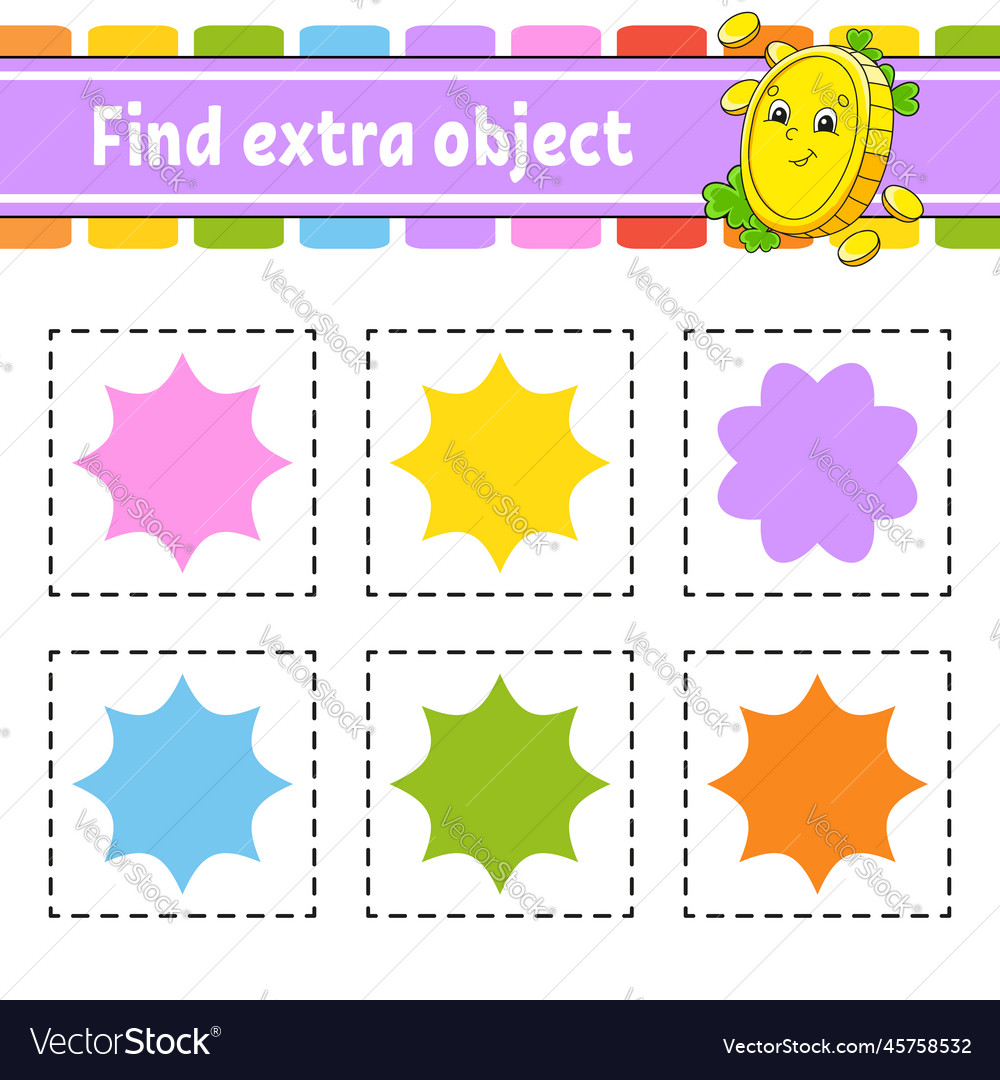 Find extra object educational activity worksheet Vector Image