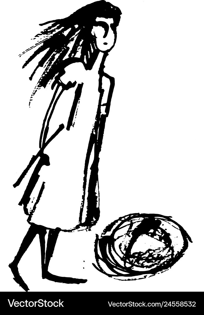 Girl sketch in ink hand drawn Royalty Free Vector Image