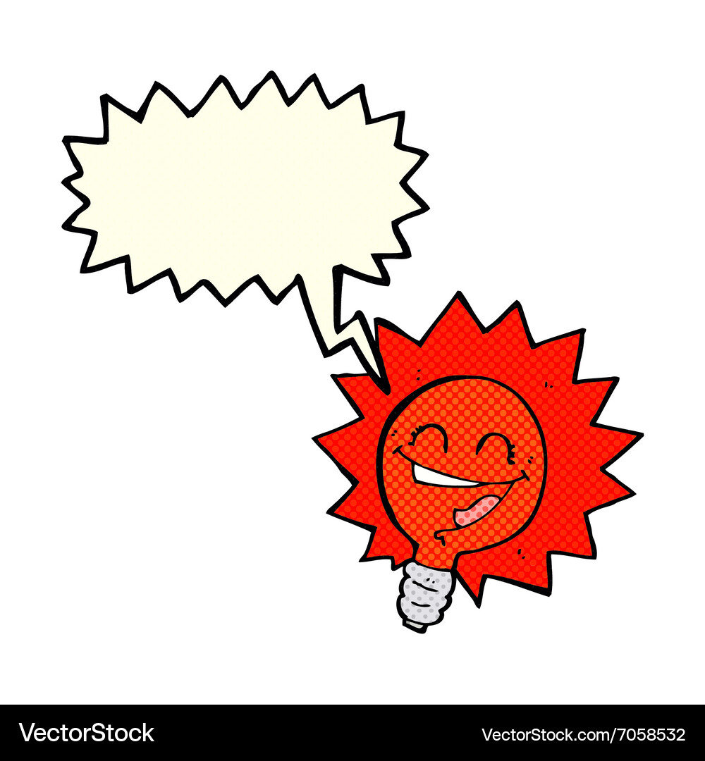 Happy flashing red light bulb cartoon with speech Vector Image