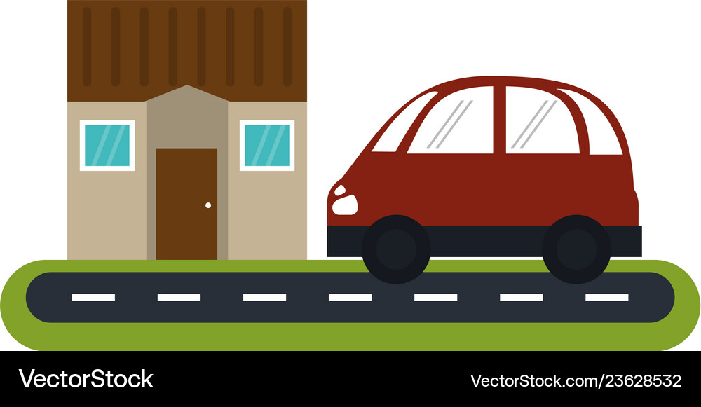 House and car on street Royalty Free Vector Image
