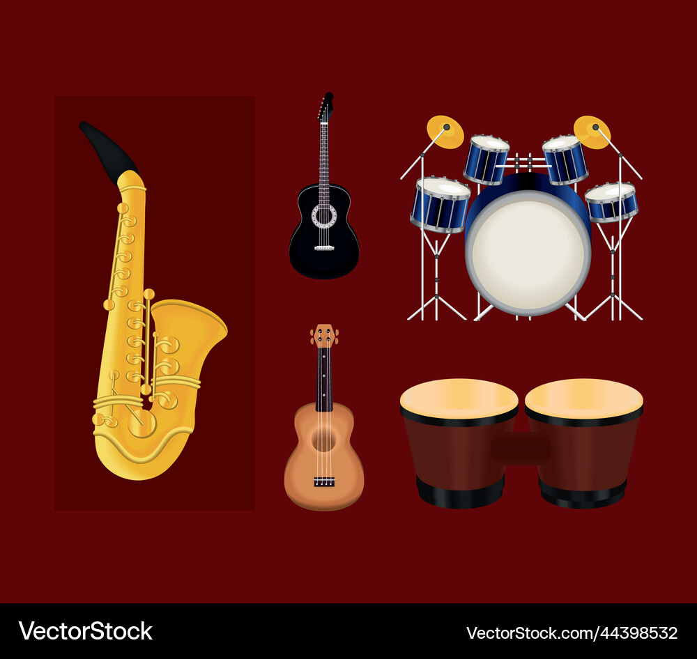 Icons realistic instrument music Royalty Free Vector Image