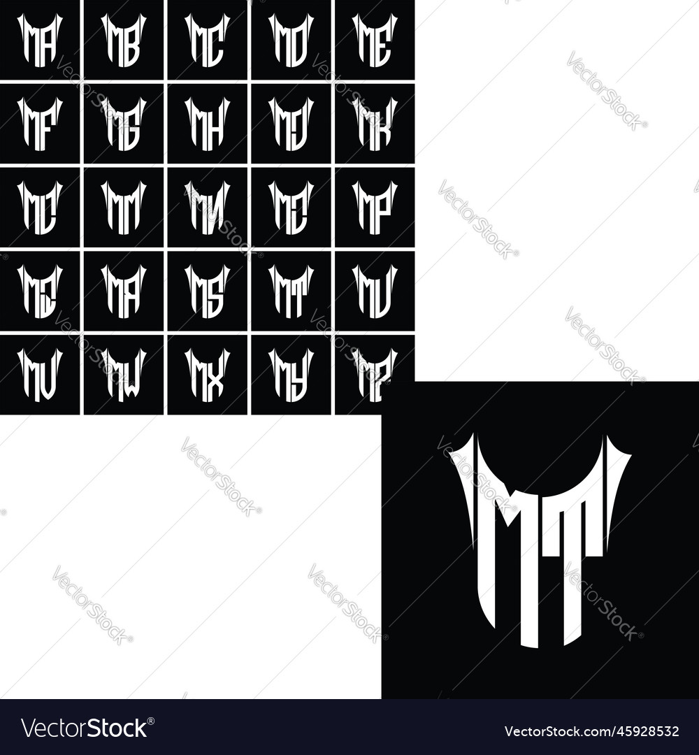 Mt logo monogram shield sharp half round shape Vector Image