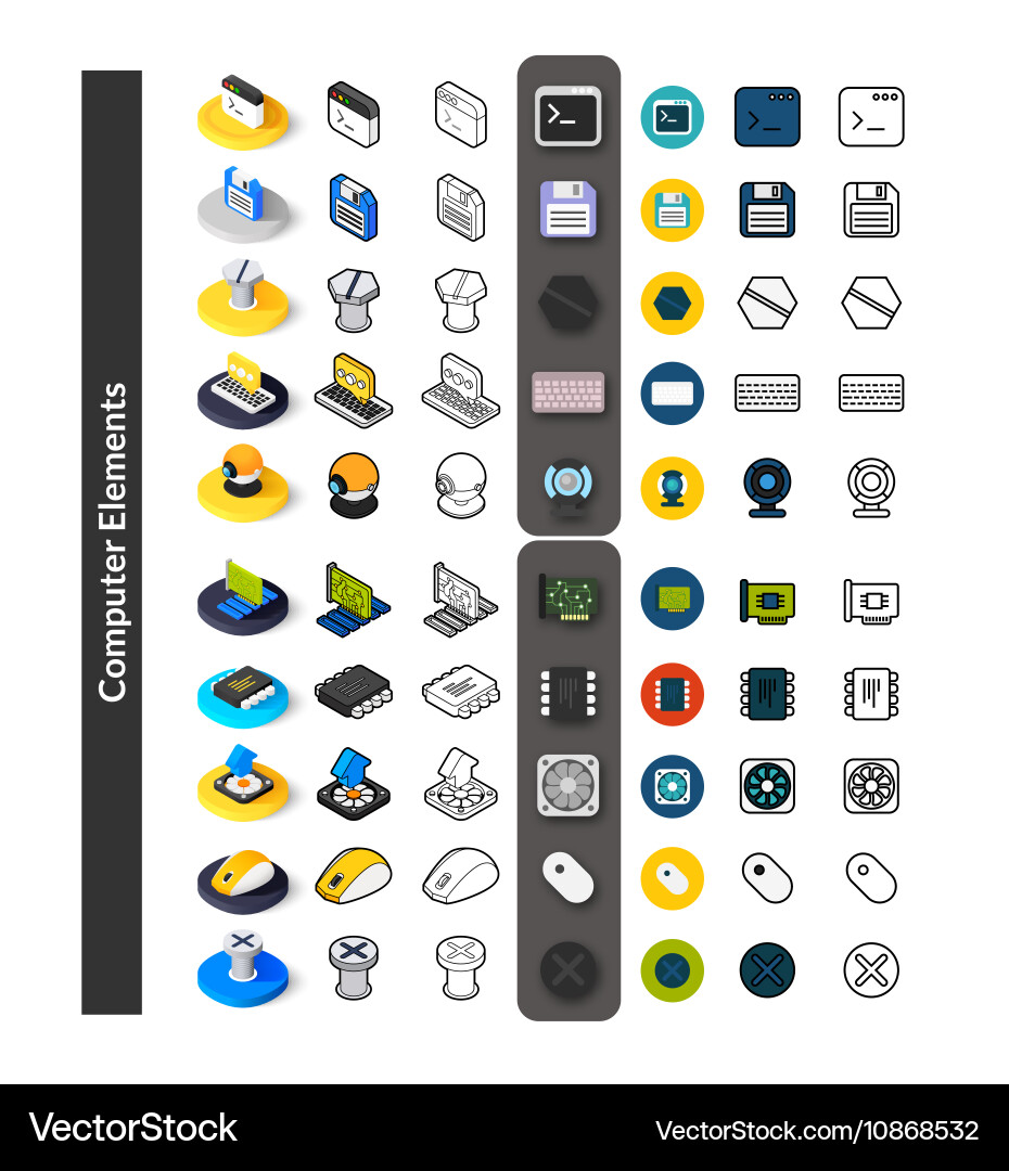 Set of icons in different style - isometric flat Vector Image