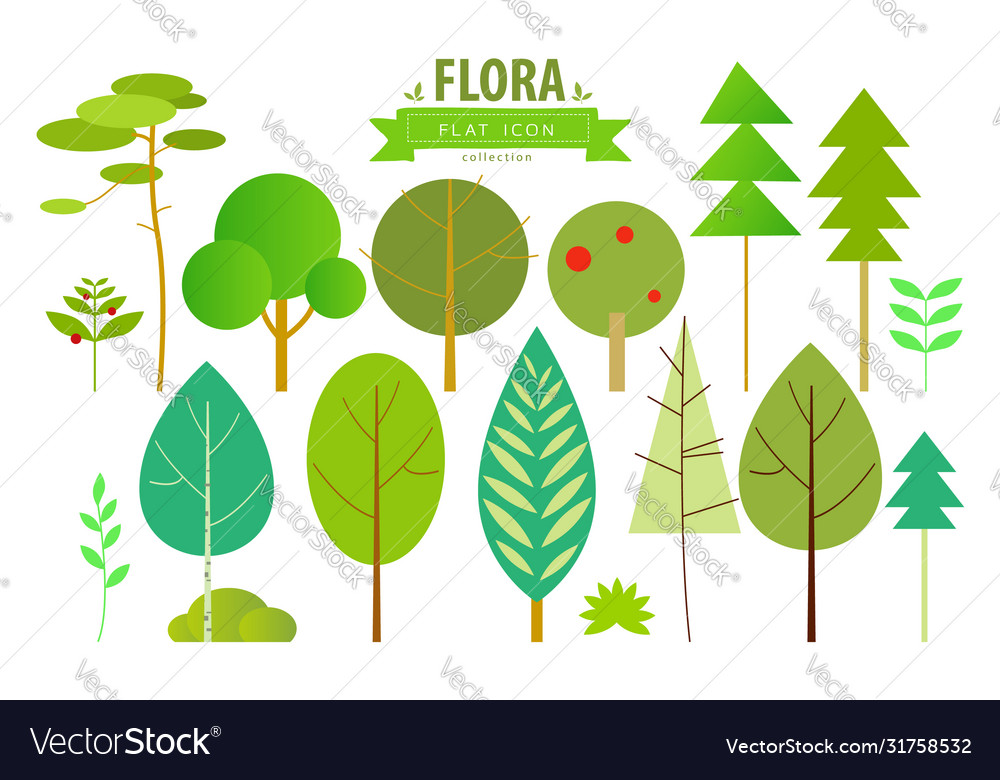 Set trees flat icons Royalty Free Vector Image