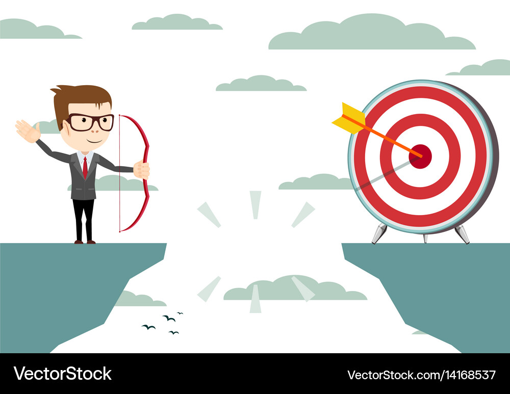 Businessman aiming target with bow and arrow Vector Image